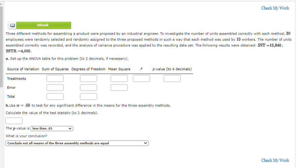 Solved Three different methods for assembling a product were | Chegg.com