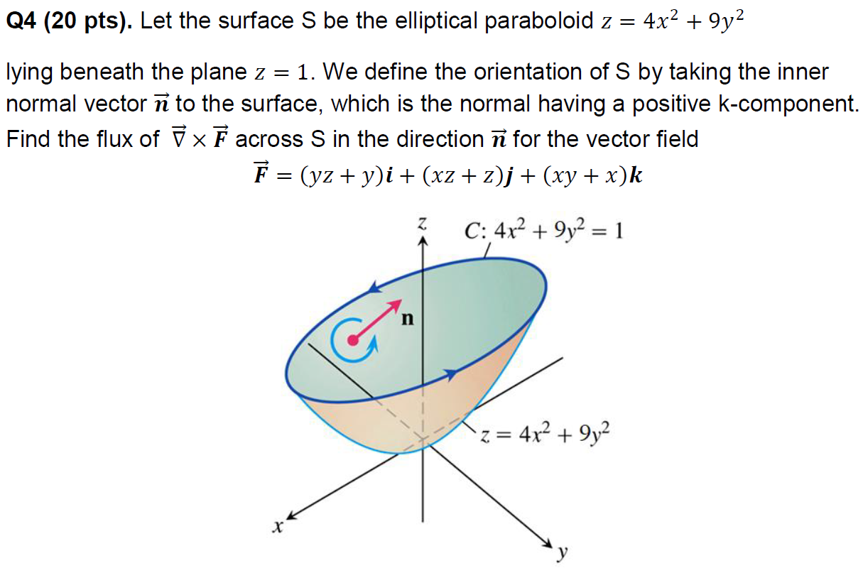 Solved Q4 (20 pts). Let the surface S be the elliptical | Chegg.com