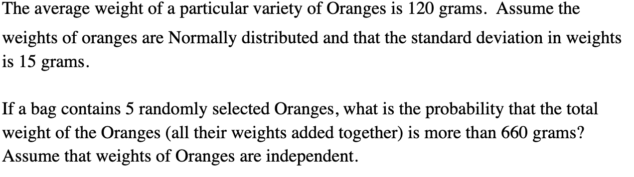 Solved The average weight of a particular variety of Oranges | Chegg.com