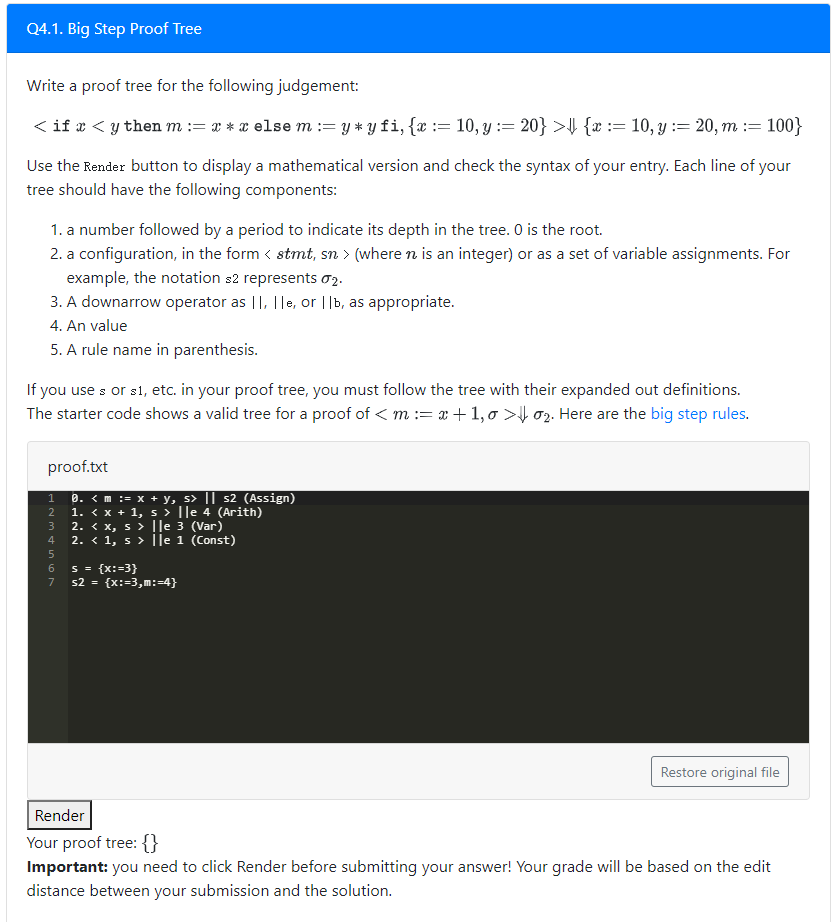 Q4.1. Big Step Proof Tree Write a proof tree for the | Chegg.com