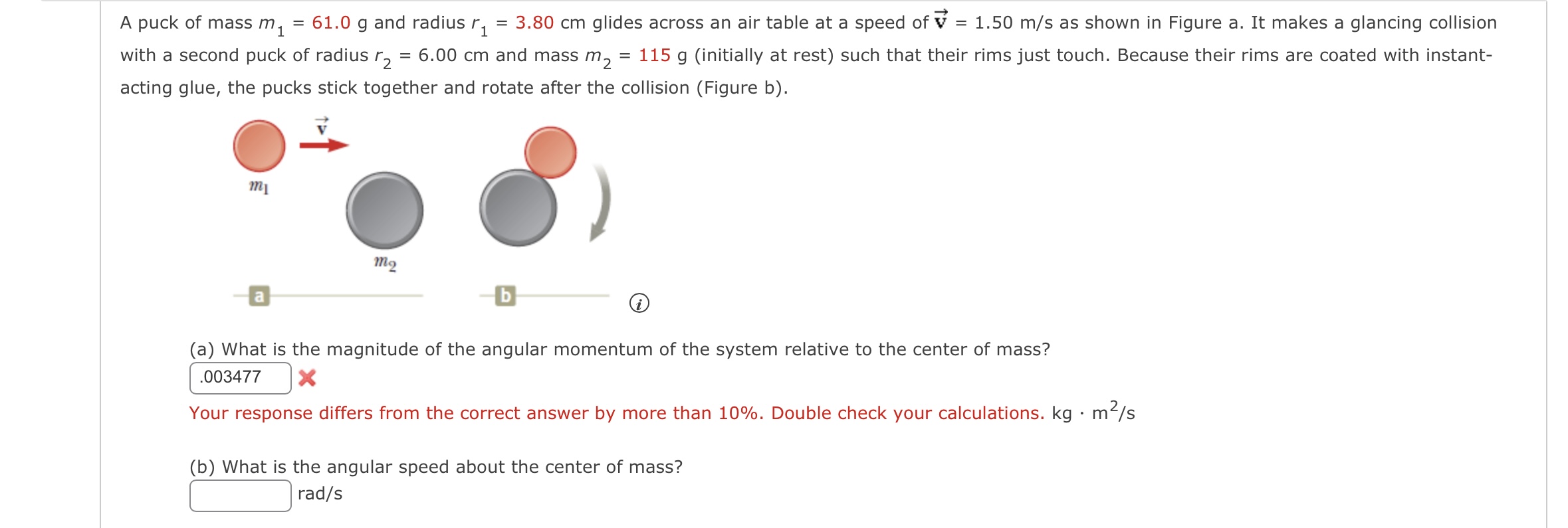 Solved acting glue, the pucks stick together and rotate | Chegg.com