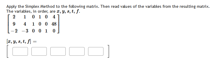 Solved Apply the Simplex Method to the following matrix. | Chegg.com