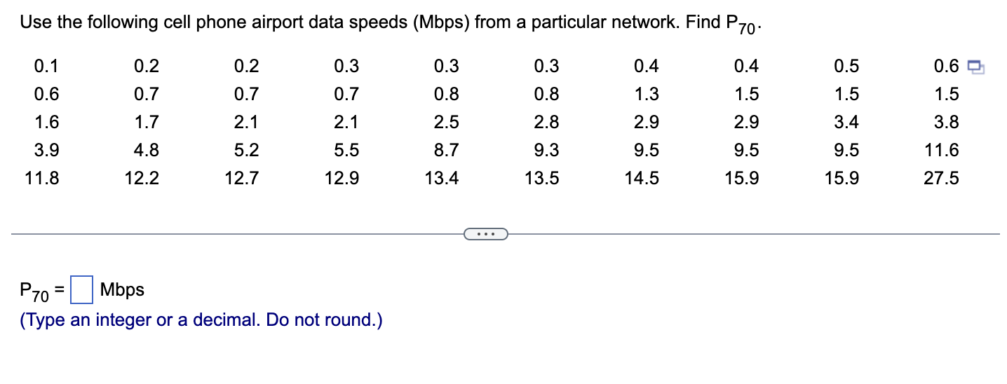 Solved P70=Mbps (Type an integer or a decimal. Do not | Chegg.com