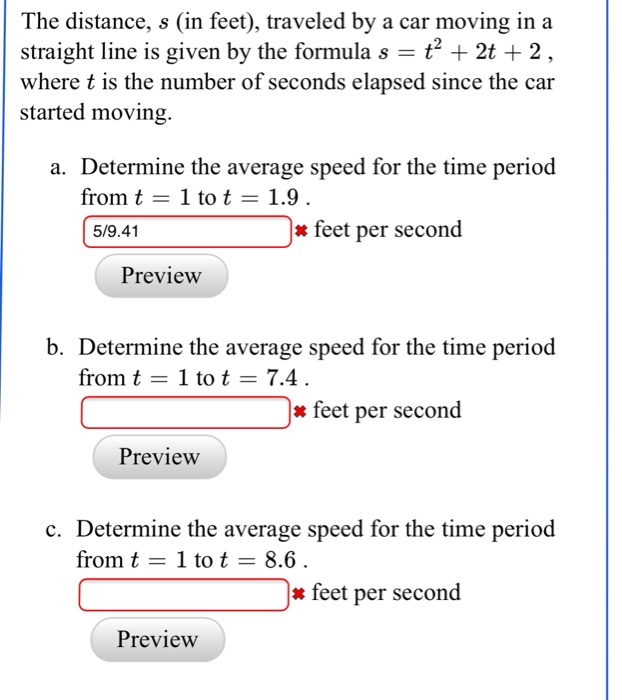 Solved The distance, s (in feet), traveled by a car moving | Chegg.com