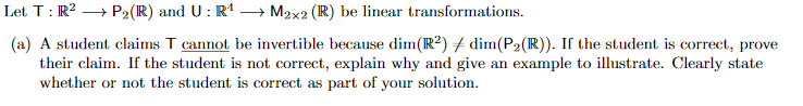 Solved Let T: R2 + P(R) and U:R? + M2x2 (R) be linear | Chegg.com