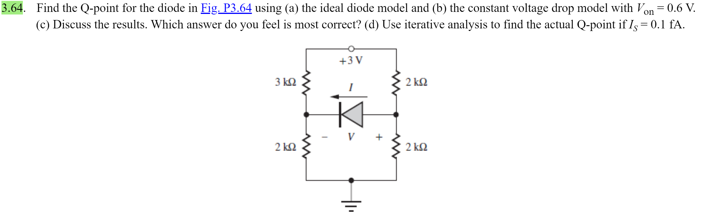 Solved 64. Find the Q-point for the diode in Fig. P3.64 | Chegg.com