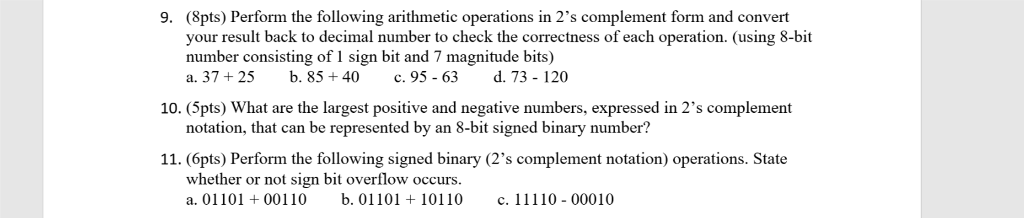 Solved (8pts) Perform the following arithmetic operations in | Chegg.com