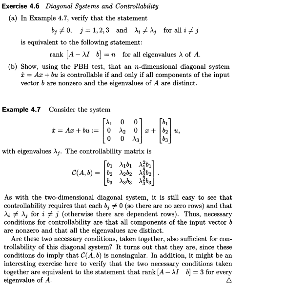 Solved Exercise 4.6 Diagonal Systems and Controllability (a) | Chegg.com