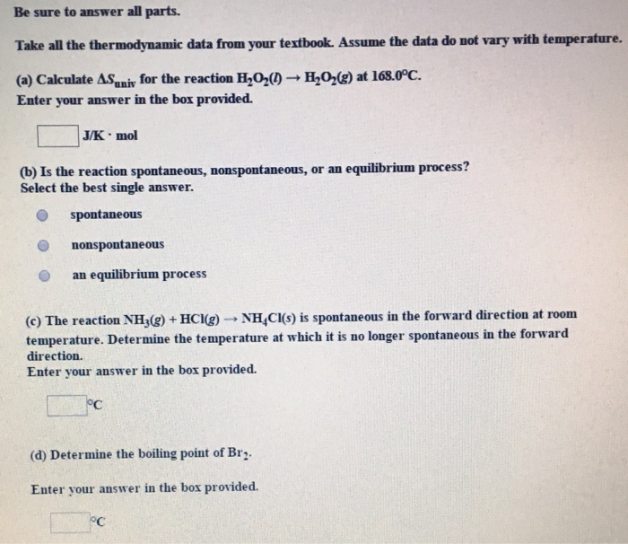 Solved Take all the thermodynamic data from your textbook. | Chegg.com