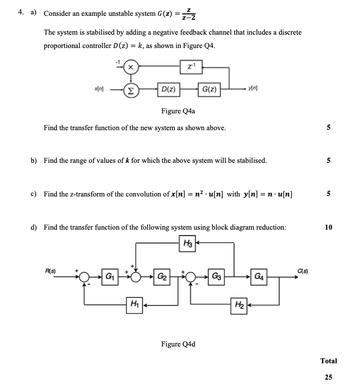 Solved 4. a) Consider an example unstable system G(Z) = 42 | Chegg.com