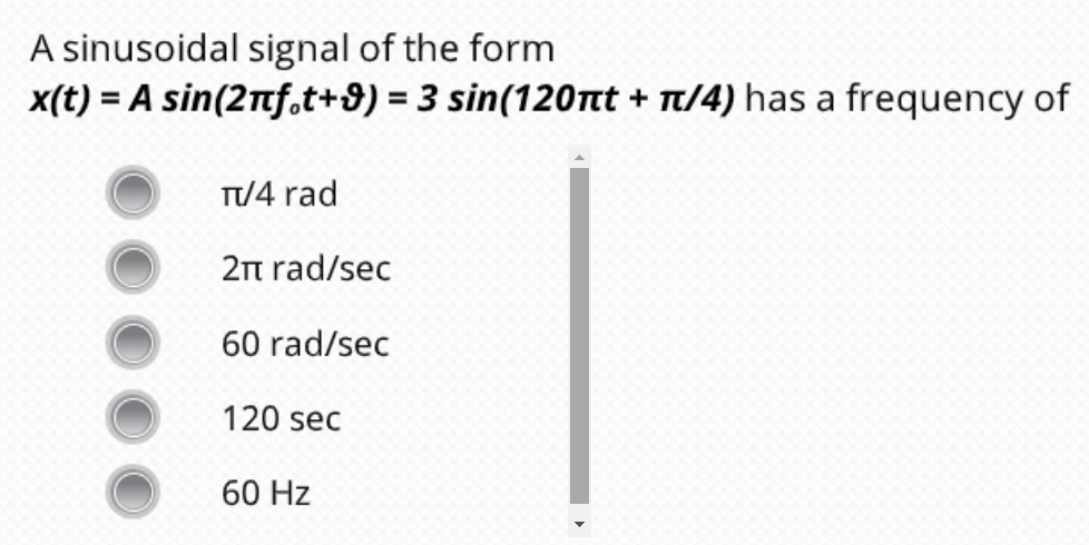 Solved A sinusoidal signal of the form \\( x(t)=A \\sin | Chegg.com