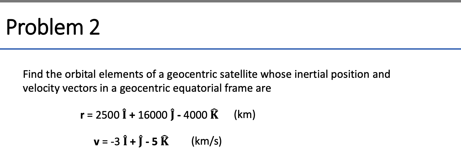 Solved Find the orbital elements of a geocentric satellite | Chegg.com