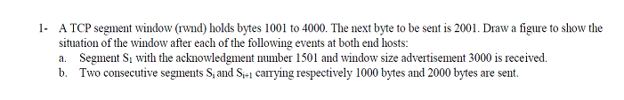 Solved 1- A TCP segment window (rwnd) holds bytes 1001 to | Chegg.com