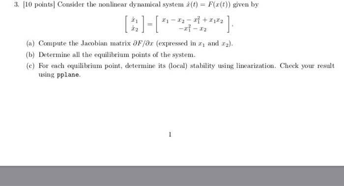 Solved 3. [10 points] Consider the nonlinear dynamical | Chegg.com