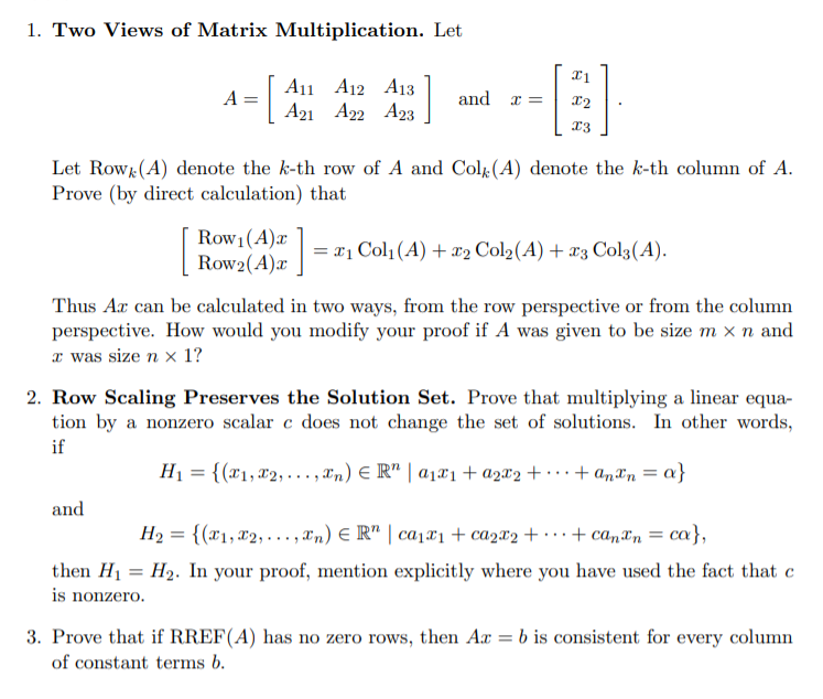 Solved 1. Two Views of Matrix Multiplication. Let -=[***) | Chegg.com