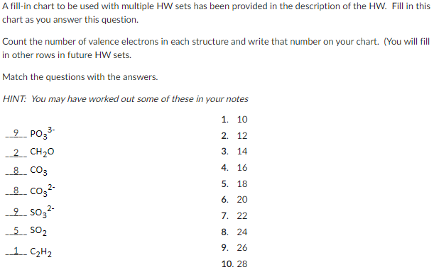 Solved A fill-in chart to be used with multiple HW sets has | Chegg.com