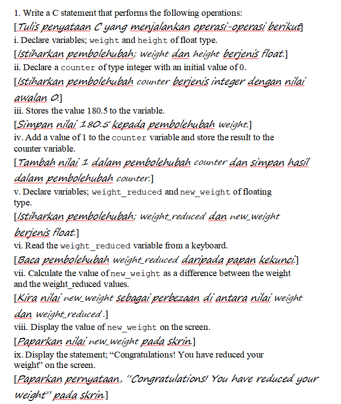 Solved 1. Write a C statement that performs the following | Chegg.com