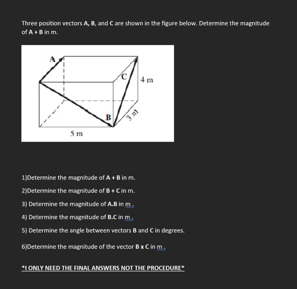 Solved Three position vectors A, B, and C are shown in the | Chegg.com