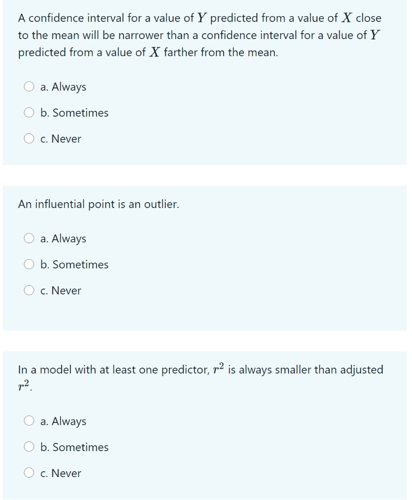 Solved The following statements are always, sometimes, or | Chegg.com