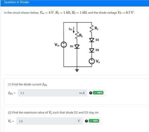 Solved In the circuit shown below, Vin =4 V,Rr=1kr,R2=1kS | Chegg.com