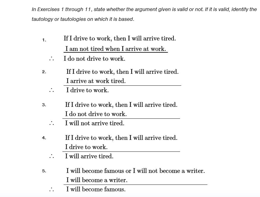 In Exercises 1 through 11, state whether the argument | Chegg.com
