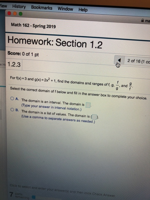 Solved iew History Bookmarks Window Help ma Math 162-Spring | Chegg.com