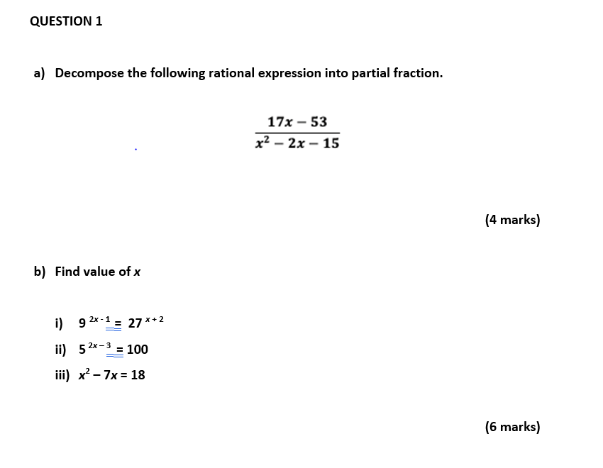 Solved a) Decompose the following rational expression into | Chegg.com
