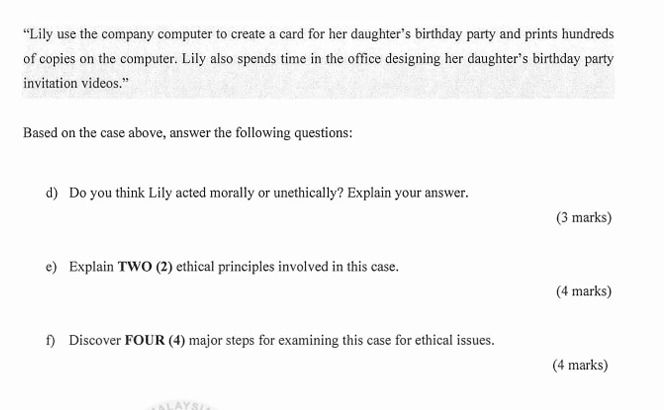 Solved "Lily use the company computer to create a card for | Chegg.com