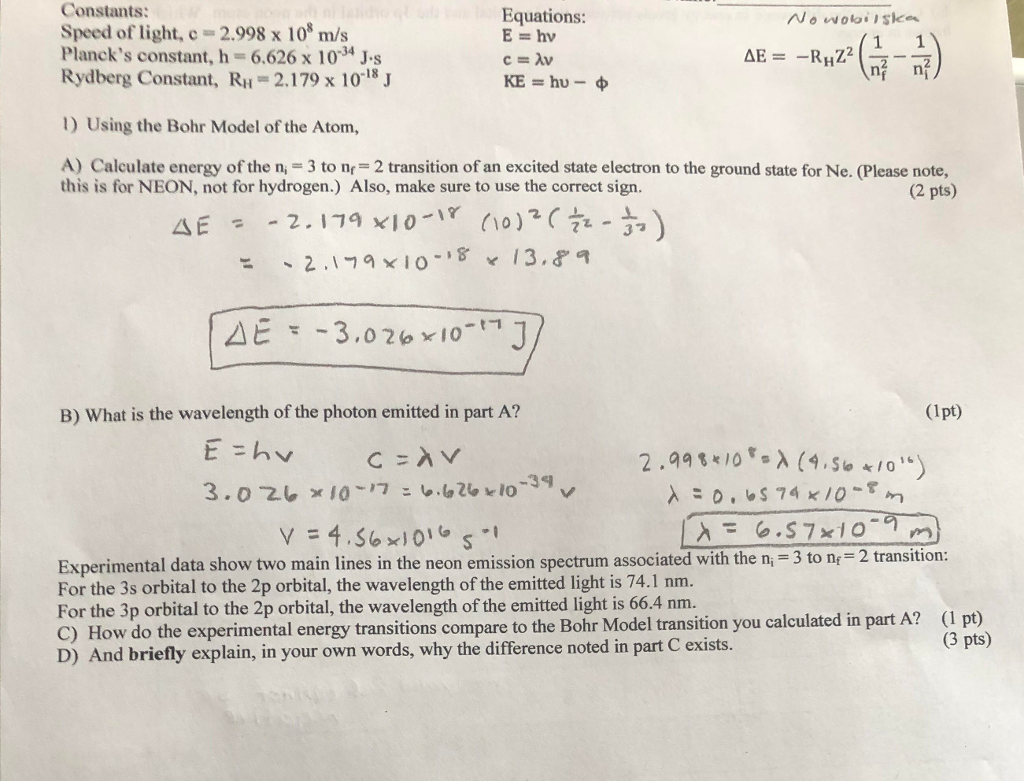 Solved Constants: Speed of light, c 2.998 x 10 m/s Planck's | Chegg.com