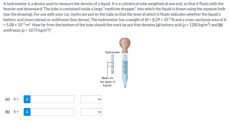Solved A hydrometer is a device used to measure the density | Chegg.com
