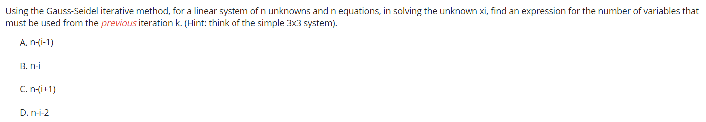 Solved Using the Gauss-Seidel iterative method, for a linear | Chegg.com