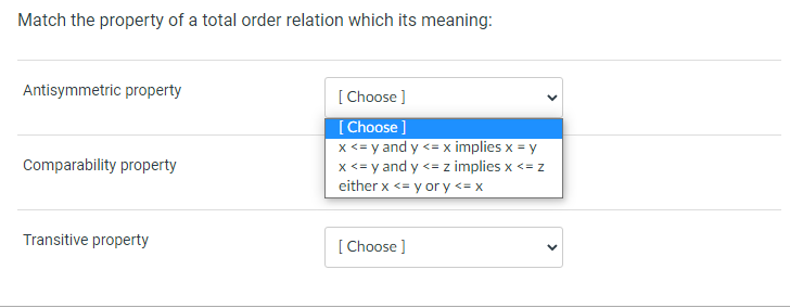 Solved Match the property of a total order relation which | Chegg.com