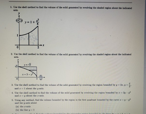 Solved 1. Use the shell method to find the volume of the | Chegg.com