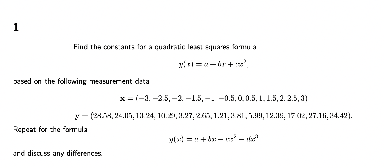 Find the constants for a quadratic least squares | Chegg.com