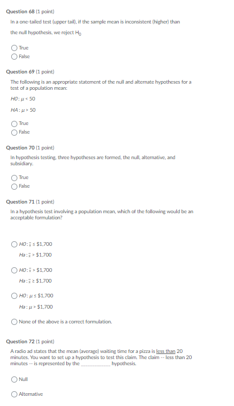 Solved Question 68 (1 point) In a one-tailed test (upper | Chegg.com Solved Question 68 (1 point) In a one-tailed test (upper | Chegg.com