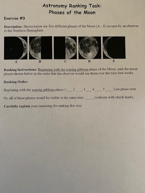 Solved Astronomy Ranking Task: Phases of the Moon Exercise | Chegg.com