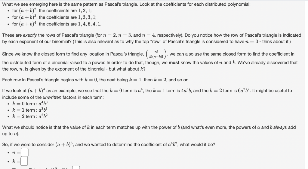 Solved Powers of Binomials Pascal's triangle is a number | Chegg.com