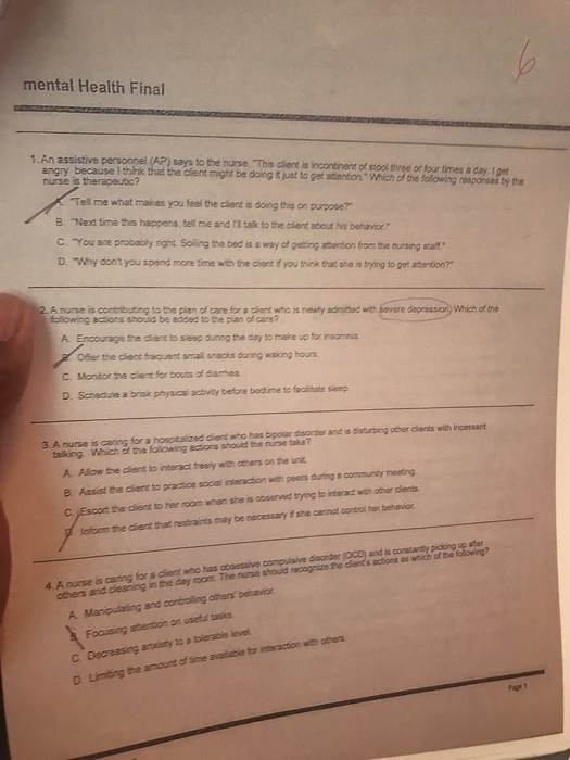 Solved mental Health Final 1.An assistive personnel (AP) | Chegg.com