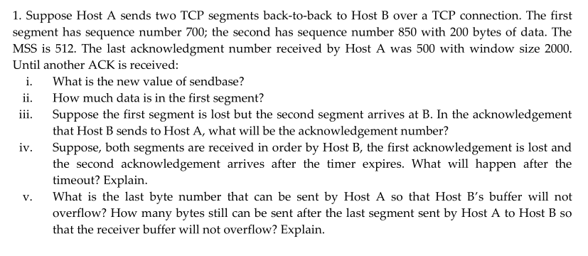 Solved 1. Suppose Host A sends two TCP segments back-to-back | Chegg.com