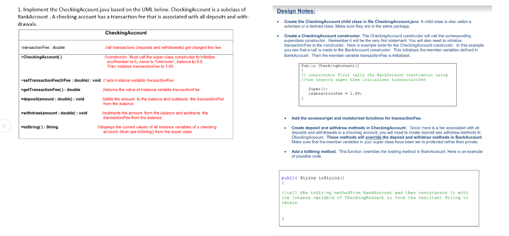 Solved 1. Implement the CheckingAccount.java based on the | Chegg.com