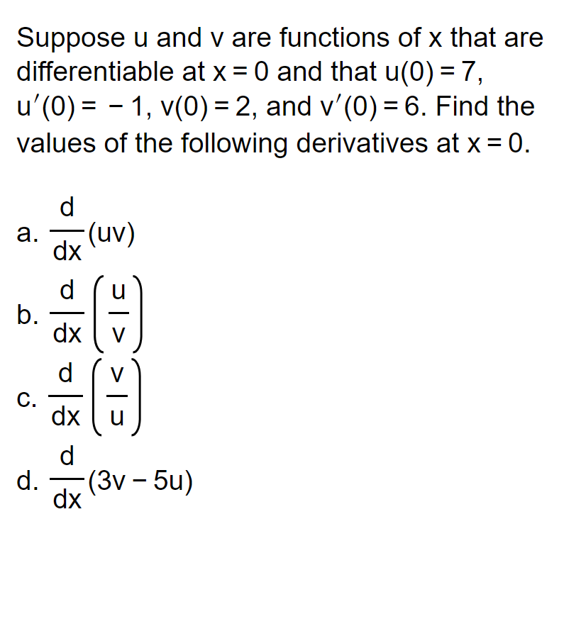 Solved Suppose u and v are functions of x that are | Chegg.com