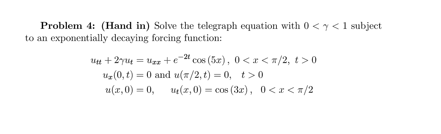 Solved Problem 4: (Hand in) Solve the telegraph equation | Chegg.com
