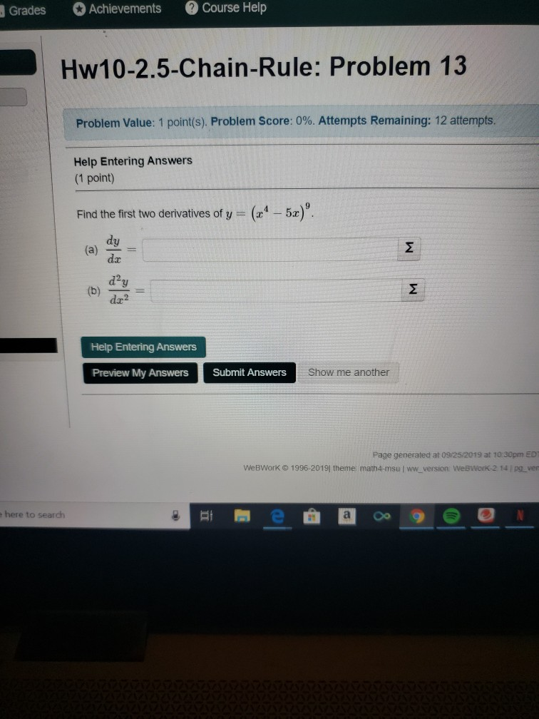 Solved Grades Achievements Course Help Hw10-2.5-Chain-Rule: | Chegg.com