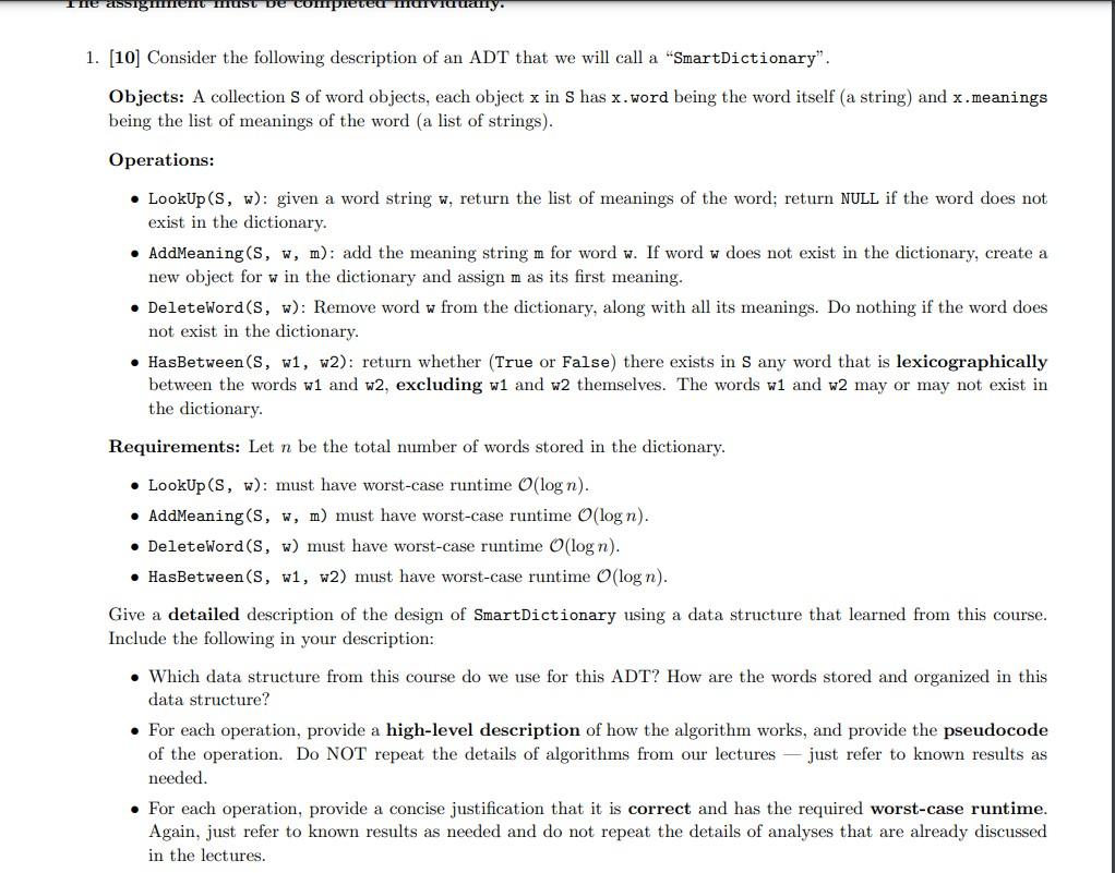 Solved 1. [10] Consider the following description of an ADT | Chegg.com