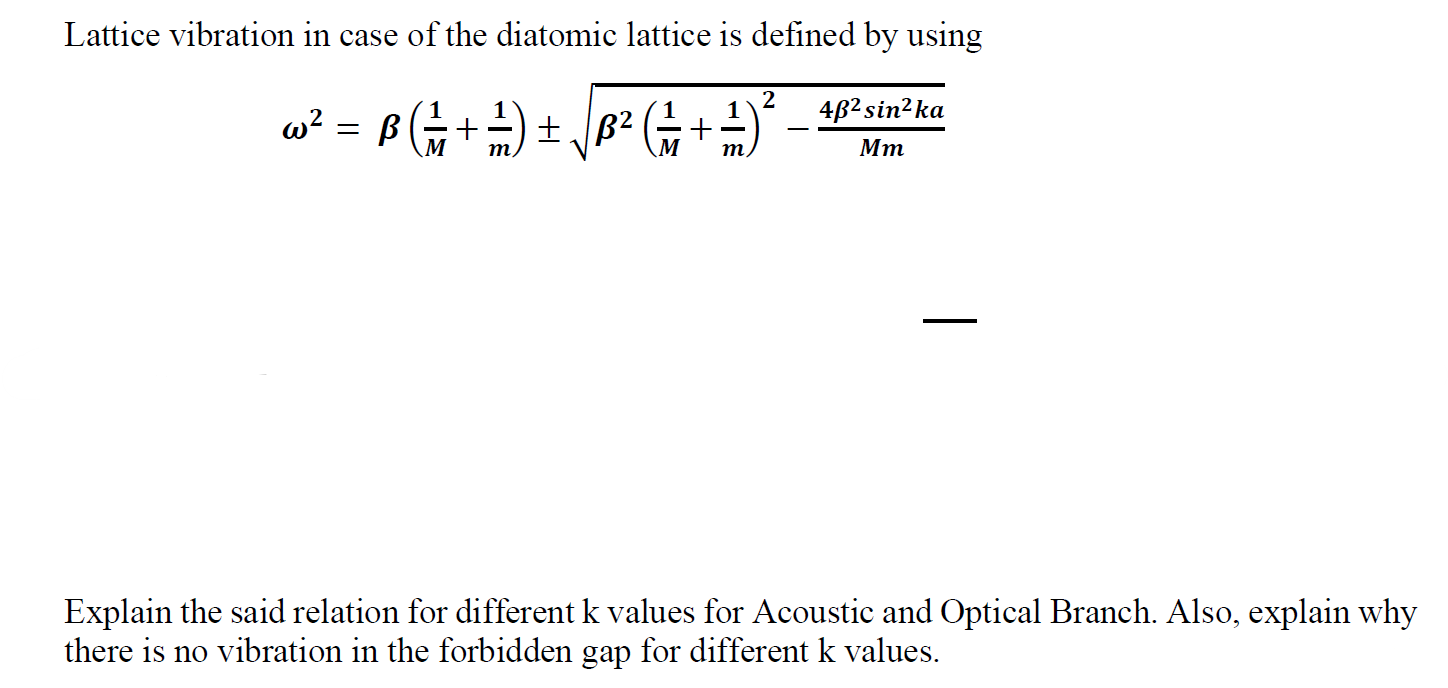 Solved Lattice vibration in case of the diatomic lattice is | Chegg.com