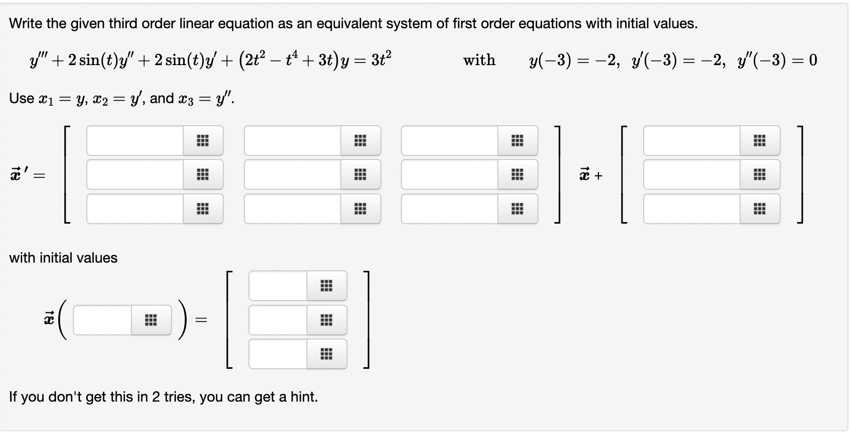 Solved Y′′′ 2sin T Y′′ 2sin T Y′ 2t2−t4 3t Y 3t2 With