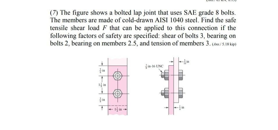Solved (7) The figure shows a bolted lap joint that uses SAE | Chegg.com