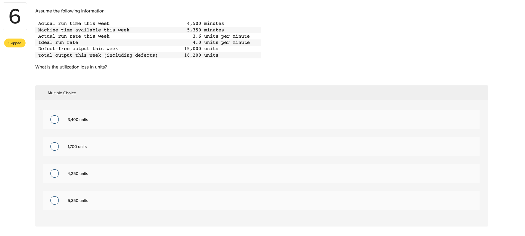 Solved Multiple Choice 3,400 units 1,700 units 4,250 units | Chegg.com