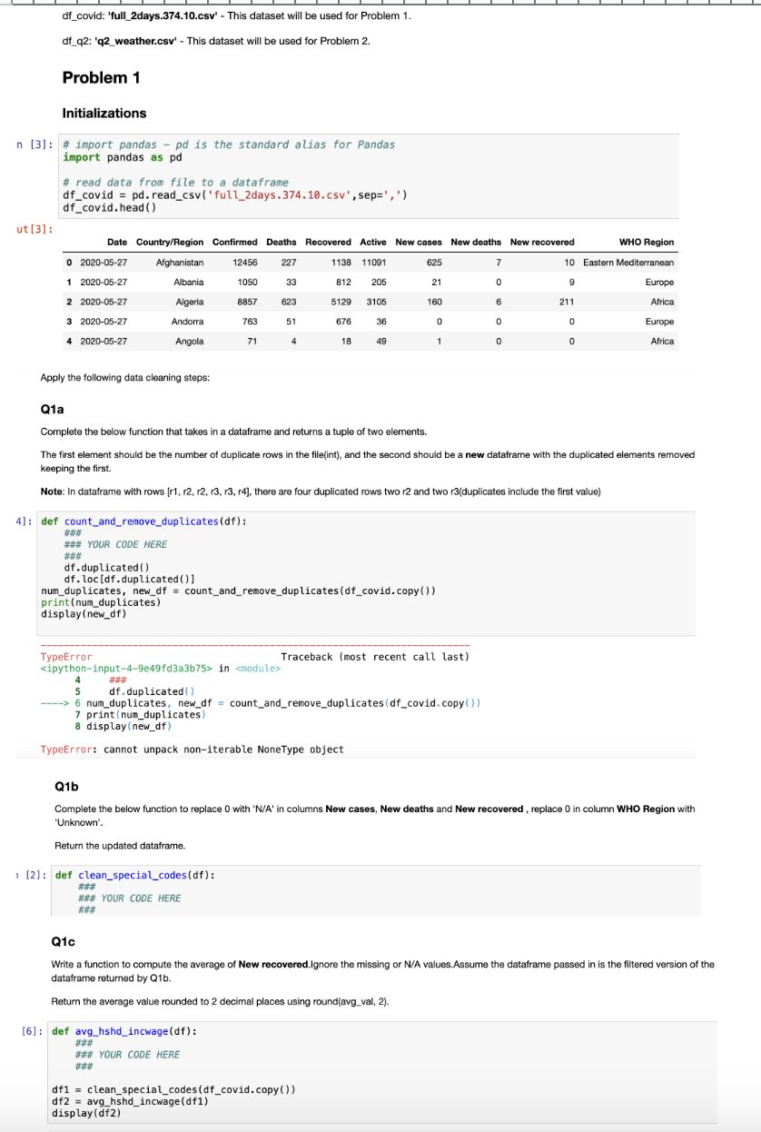 Solved please respond for each part in pandas | Chegg.com
