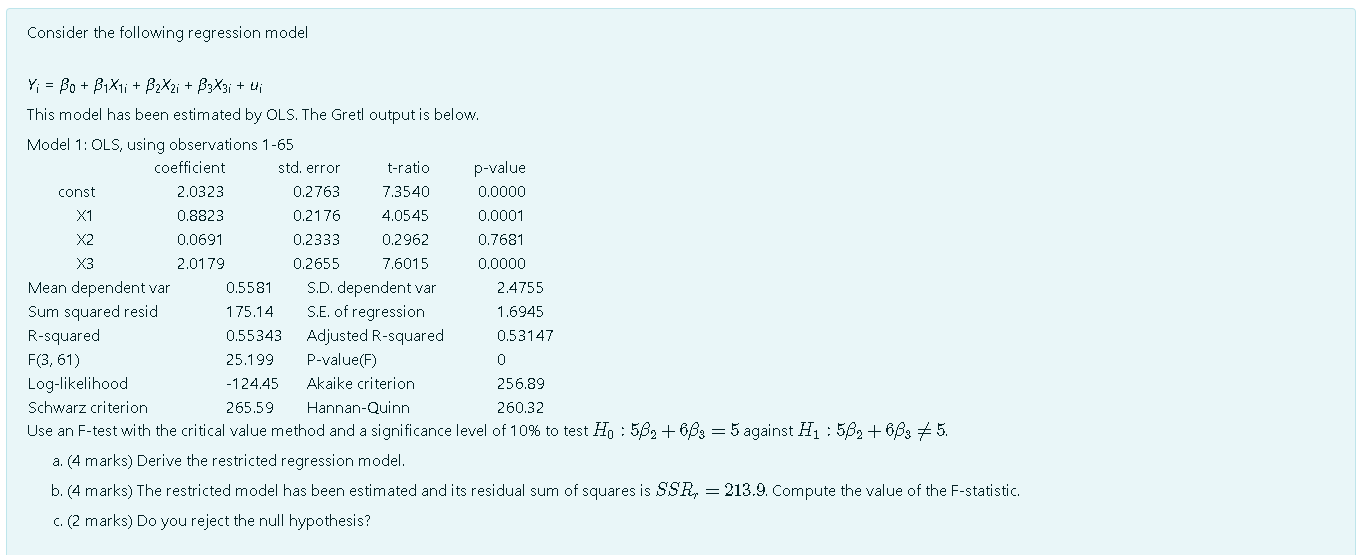 Solved Consider the following regression model Yi = Bo + | Chegg.com